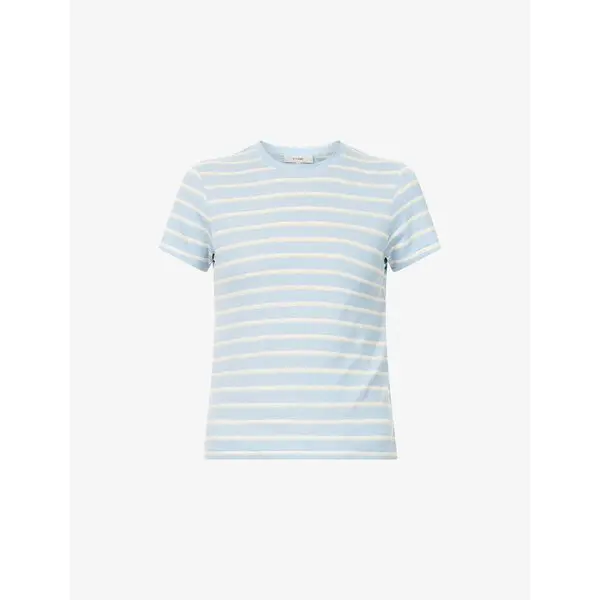 FRAME Striped Linen-blend T-shirt - Chambray Blue Multi