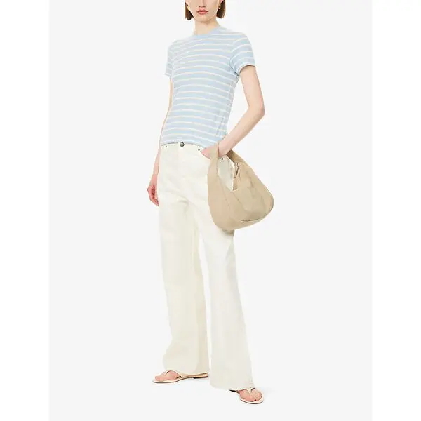 FRAME Short-sleeve Striped Linen-blend T-shirt - Chambray Blue Multi