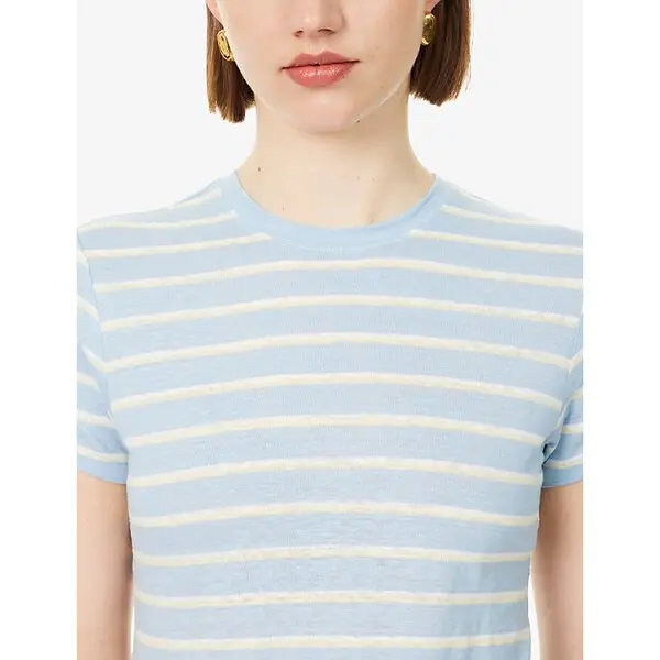 FRAME Short-sleeve Striped Linen-blend T-shirt - Chambray Blue Multi