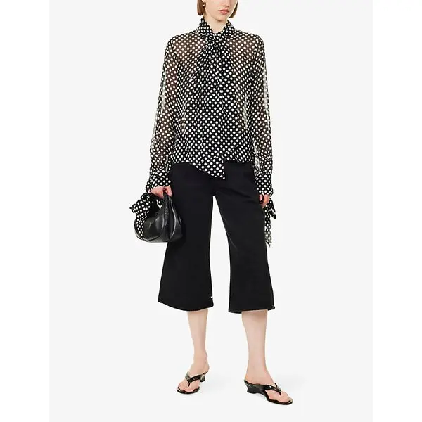 FRAME Polka Dot Silk Blouse With Neck Tie
