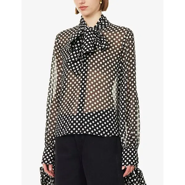 FRAME Polka Dot Silk Blouse With Neck Tie
