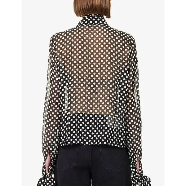 FRAME Polka Dot Silk Blouse With Neck Tie