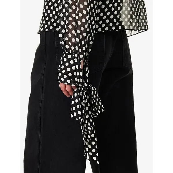 FRAME Polka Dot Silk Blouse With Neck Tie