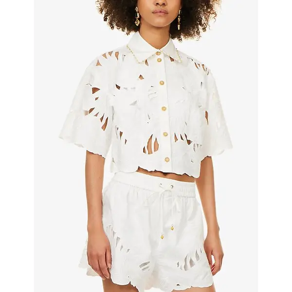Zimmermann Mahon Embroidered Cropped Cotton Shirt - Ivory