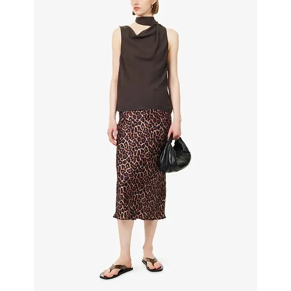 ANINE BING Print Silk Midi Skirt