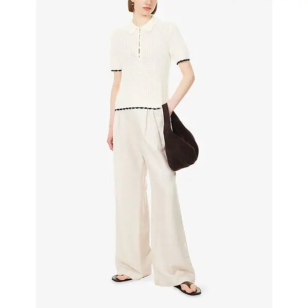 FRAME Crochet Knit Polo Top - Cream Multi
