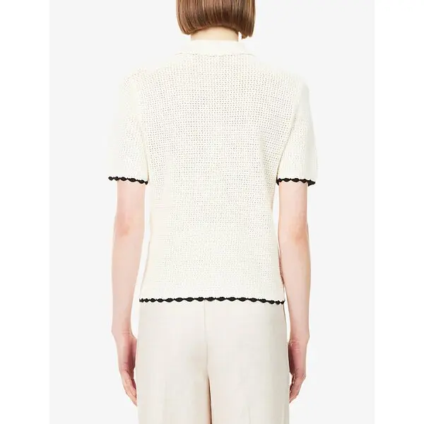 FRAME Crochet Knit Polo Top - Cream Multi