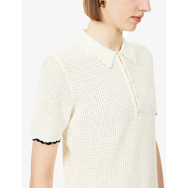 FRAME Crochet Knit Polo Top - Cream Multi