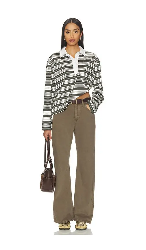 Rag & Bone Kelly Stripe Polo Long Sleeve Shirt - Green
