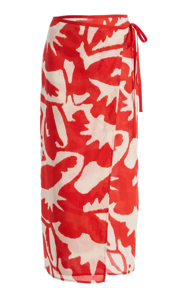 SIR. Exclusive Cotton Voile Maxi Wrap Skirt - Red