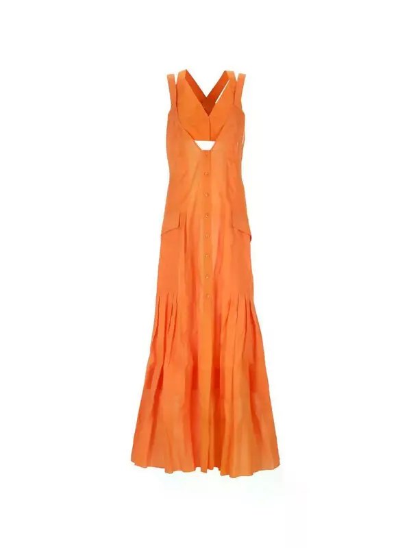 Alberta Ferretti Pleated Button-down Maxi Dress - Orange