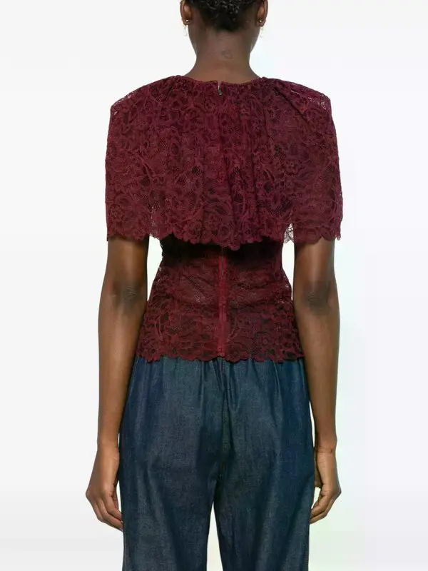 SELF-PORTRAIT Burgundy Lace Ruffled Overlay Top
