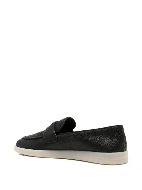Prada Logo Plaque Pebble-grain Loafers - Black