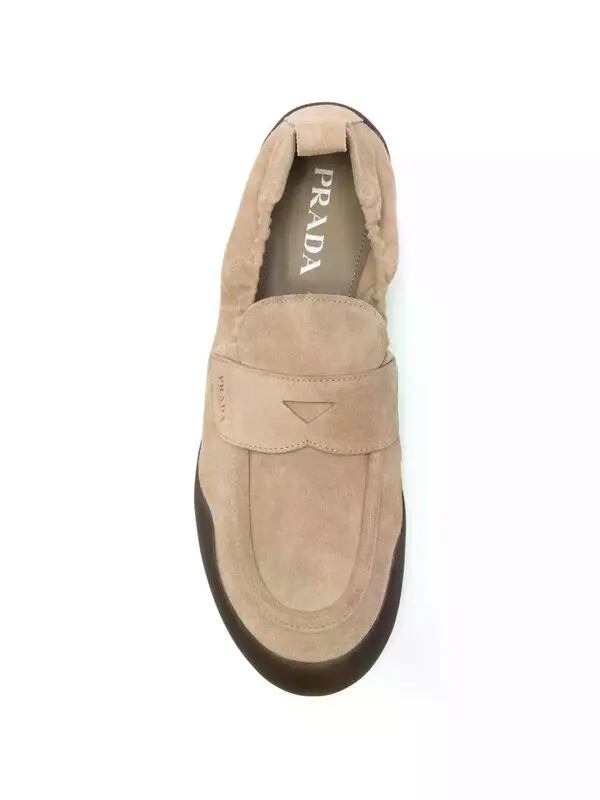 Prada Suede Loafers With Logo Detail - Neutrals