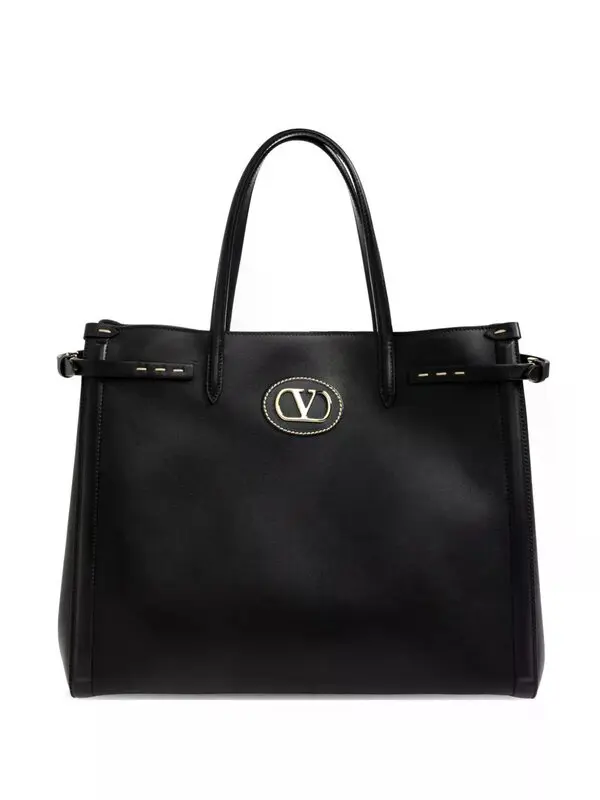 Valentino Garavani Vlogo Signature Leather Tote Bag - Black