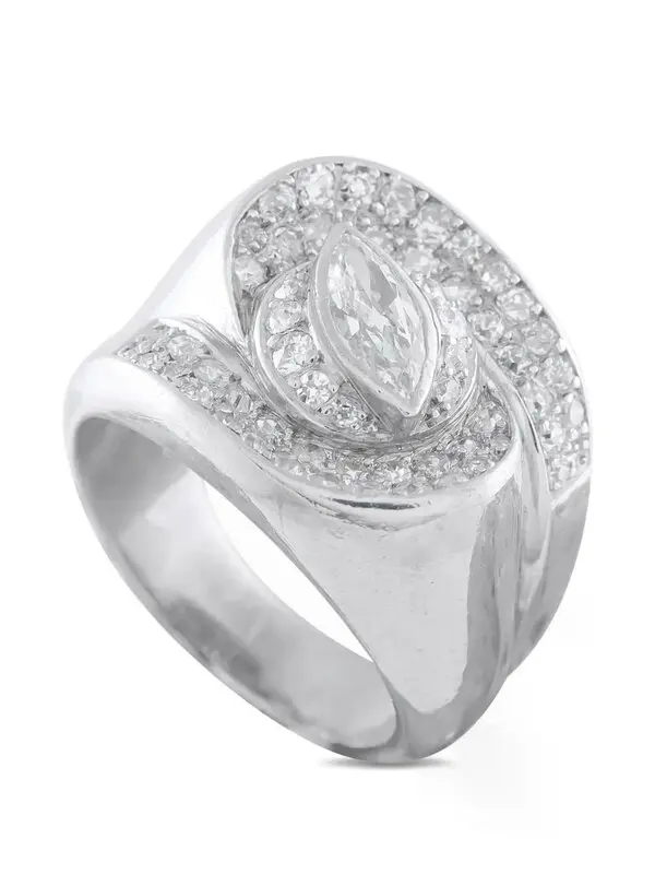 LB EXCLUSIVE Platinum Marquise And Pavé Diamond Curved Ring - Silver