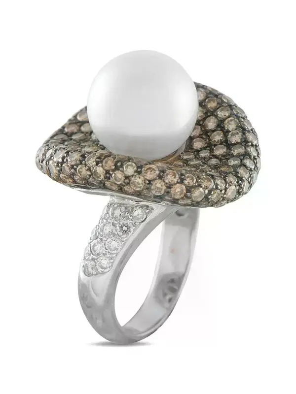 LB EXCLUSIVE 18k White Gold Pearl And Diamond Ring - Silver