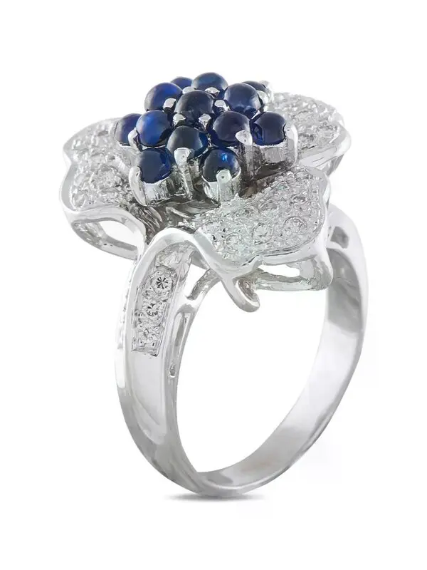 LB EXCLUSIVE Sapphire And Diamond Floral Ring In 18k White Gold - Silver