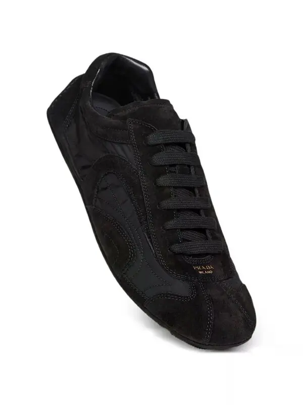 Prada Suede Panelled Lace Up Sneakers - Black