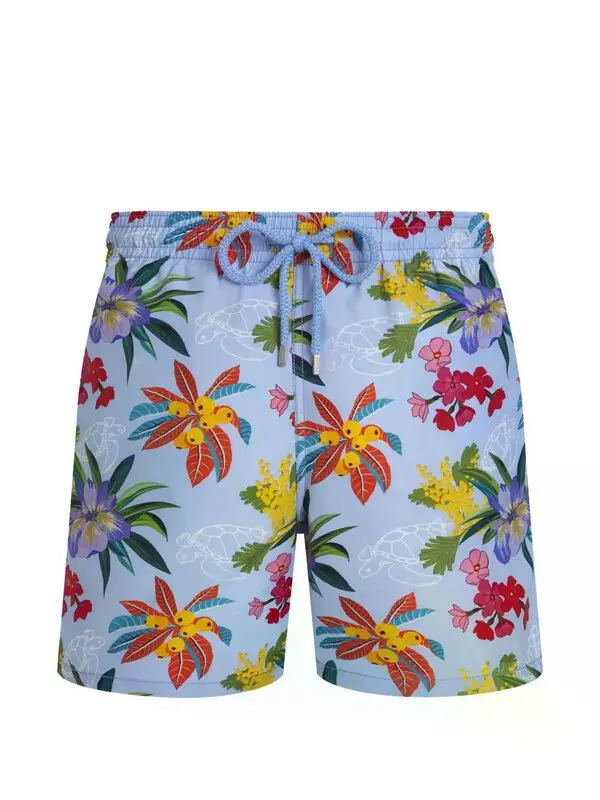 Vilebrequin Floral-print Drawstring-waistband Swimming Trunks - Blue