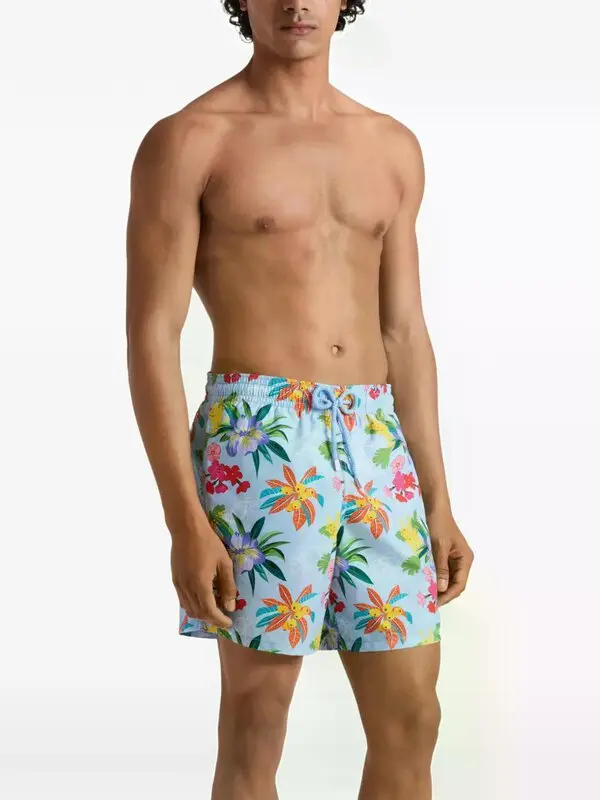 Vilebrequin Floral Print Drawstring Waistband Swimming Trunks - Blue