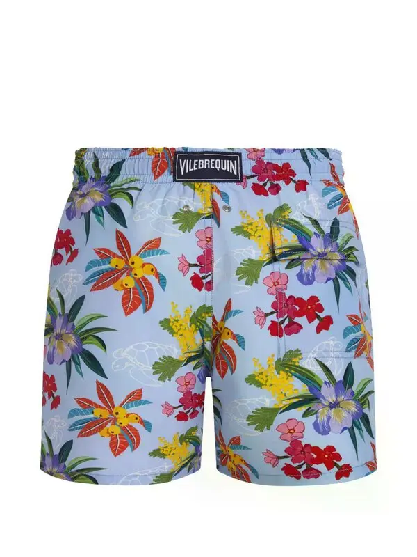 Vilebrequin Floral Print Drawstring Waistband Swimming Trunks - Blue