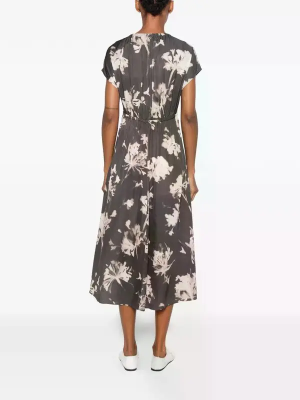 Marc O'polo Floral-print Midi Dress With Side Slit - Grey