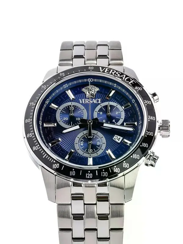 Versace Chronograph Watch With Stainless Steel Link Bracelet - Blue