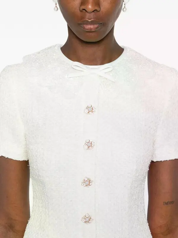 SELF-PORTRAIT Cream Bouclé Lace-trimmed Mini Dress