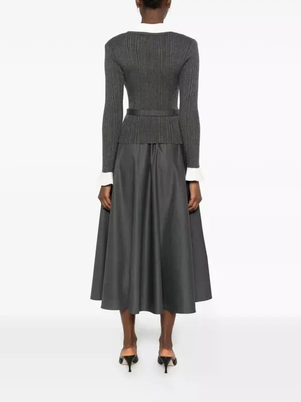 SELF-PORTRAIT Ribbed-knit Midi Dress With Pearl Embellishments - Grey