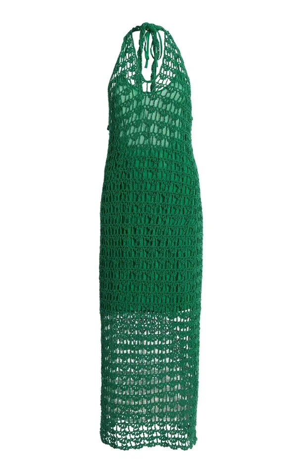 ALL THAT REMAINS Donna Crochet Halterneck Midi Dress - Green