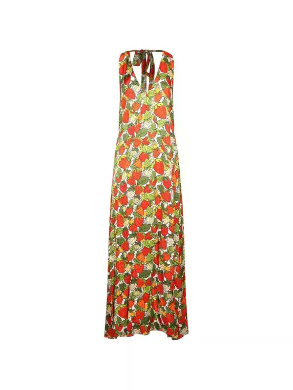 ALESSANDRO ENRIQUEZ Strawberry Print Halterneck Maxi Dress