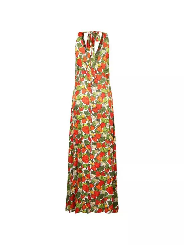 ALESSANDRO ENRIQUEZ Strawberry Print Halterneck Maxi Dress