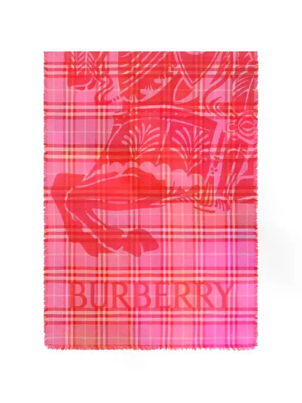 Burberry Wide Knight Check Wool Silk Scarf - Red