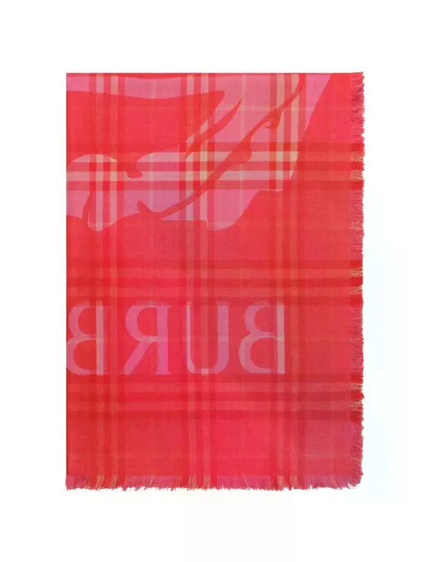 Burberry Wide Knight Check Wool Silk Scarf - Red