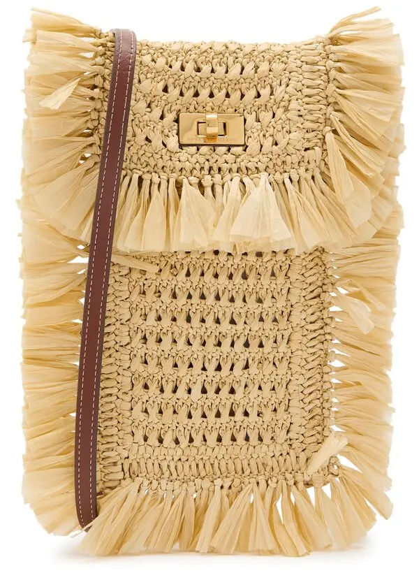ANYA HINDMARCH Fringed Raffia And Leather Cross-body Pouch - Natural