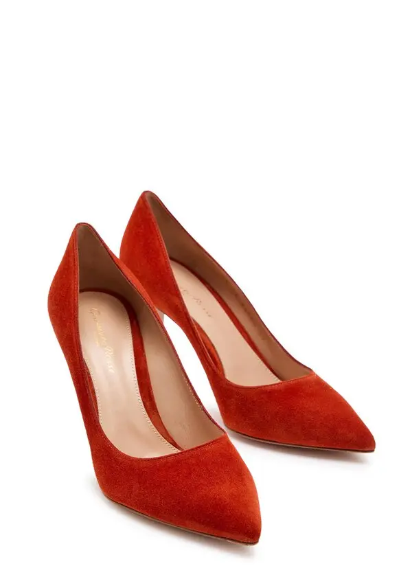 GIANVITO ROSSI Suede Pointed Toe Pumps - Orange