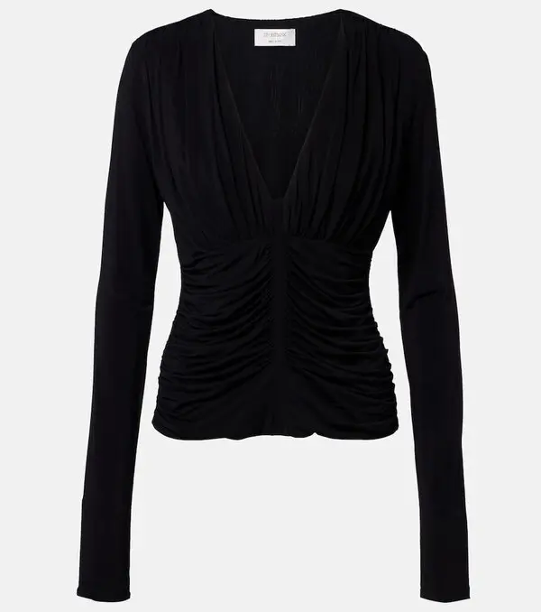 Sportmax Ruched V-neck Crepe Top - Black