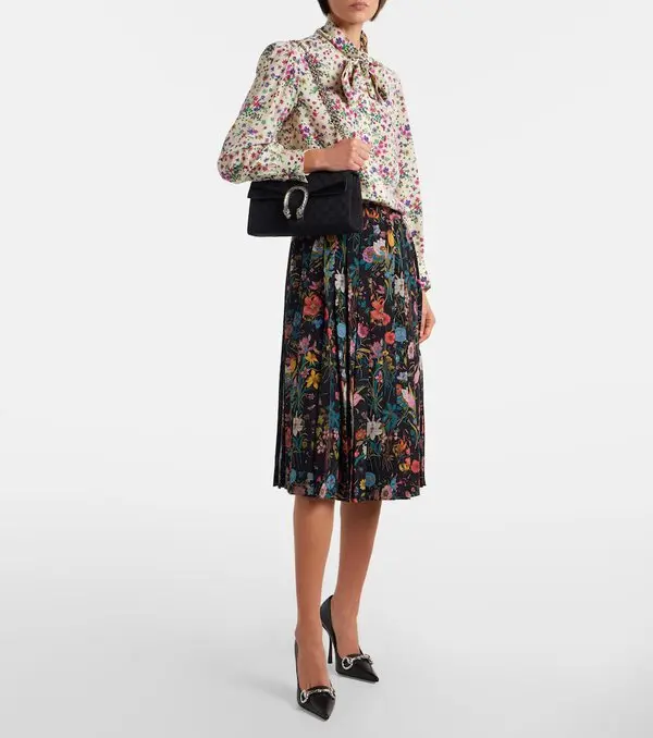 Gucci Floral Tie-neck Silk Shirt