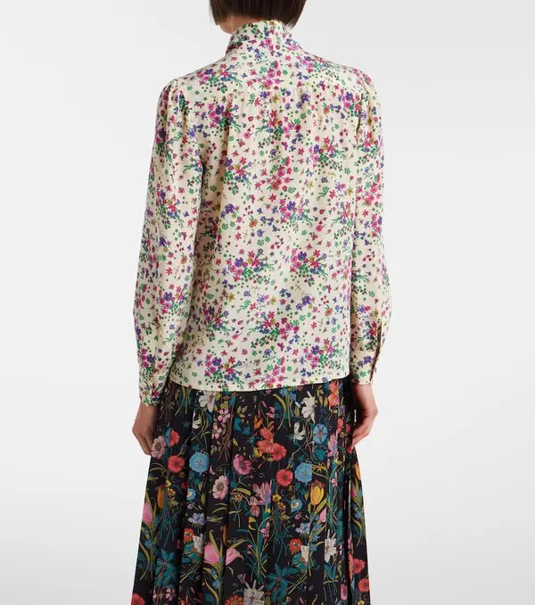Gucci Floral Tie-neck Silk Shirt