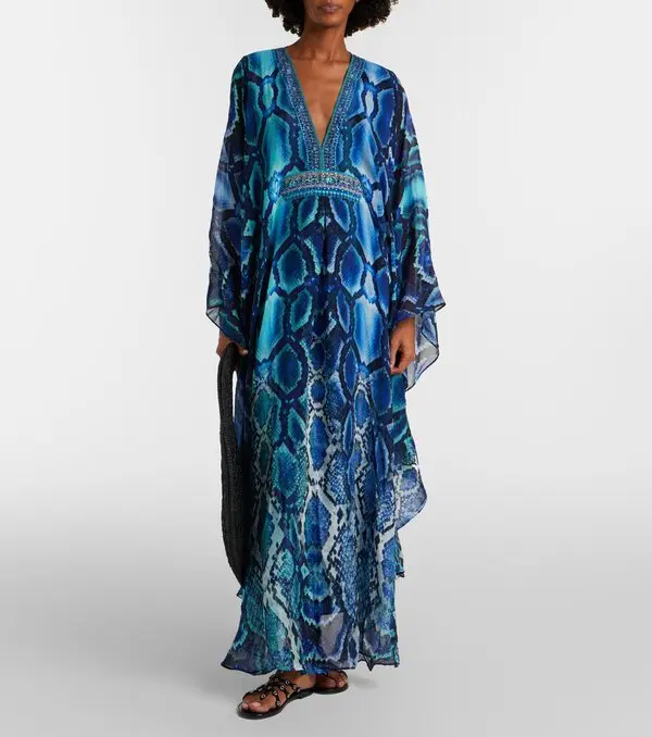 Camilla Embellished Printed Silk Kaftan
