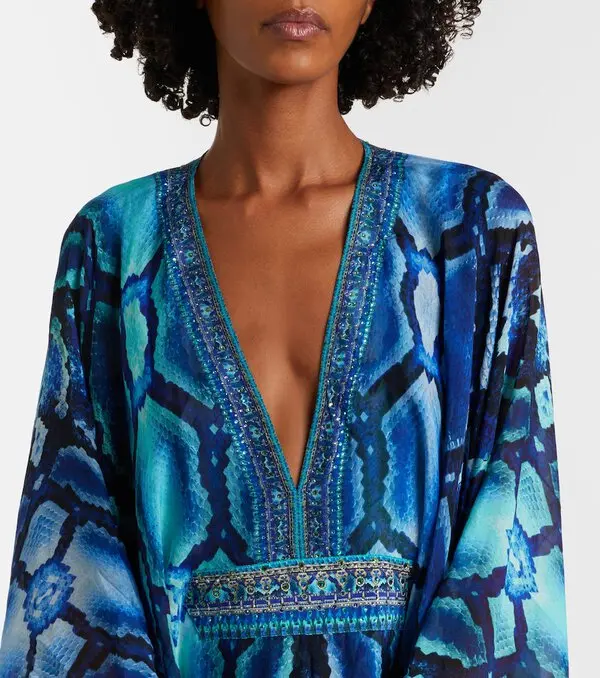 Camilla Embellished Printed Silk Kaftan