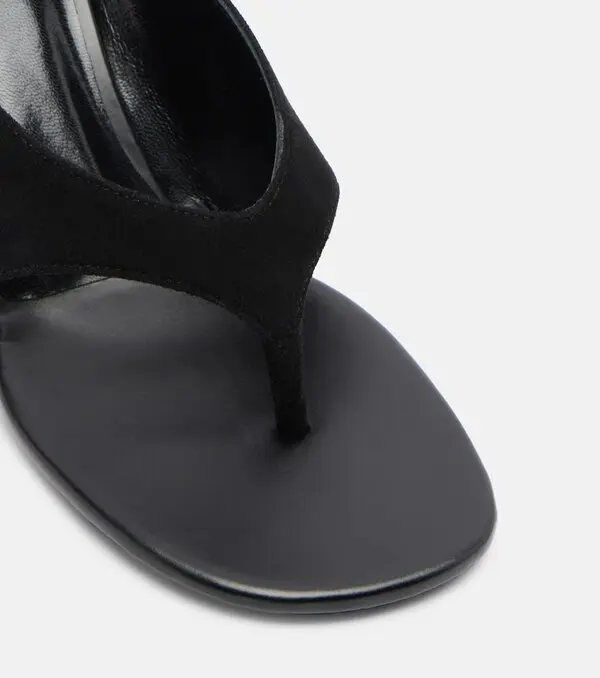 JUDE Leather Wedge Thong Sandals - Black