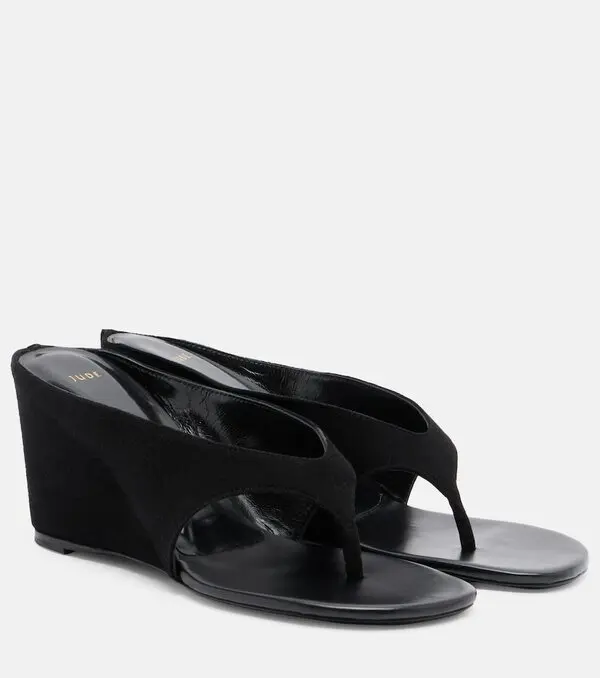 JUDE Leather Wedge Thong Sandals - Black