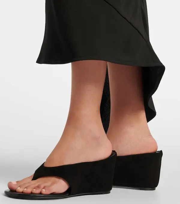 JUDE Leather Wedge Thong Sandals - Black