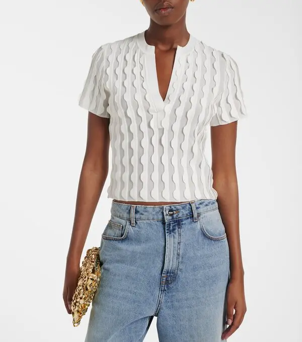 Simkhai Ivory Textured V-neck Knit Top