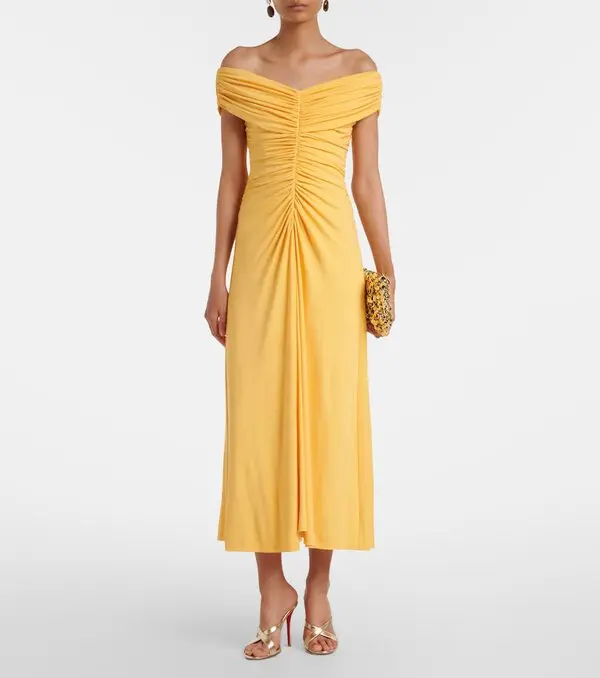 Simkhai Sheyda Ruched Jersey Midi Dress In Mango
