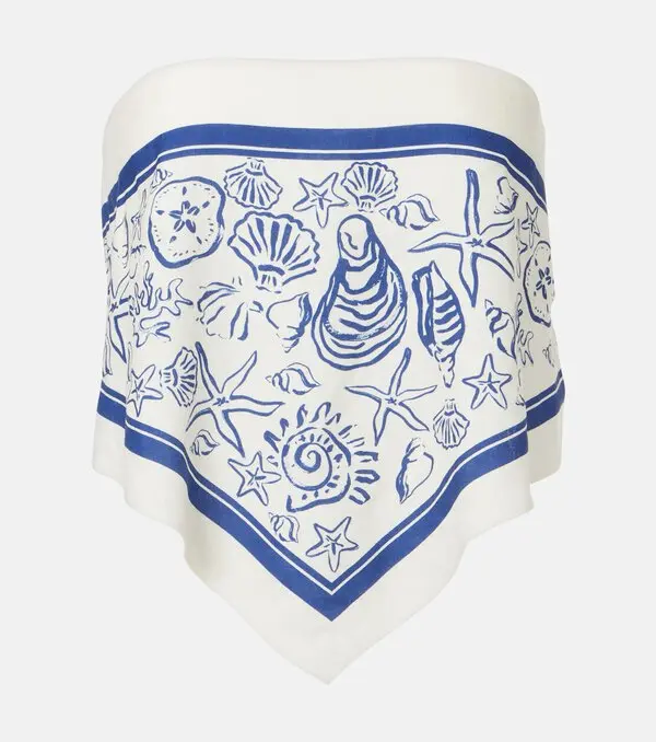 Simkhai Printed Linen-blend Bandeau Top - Blue
