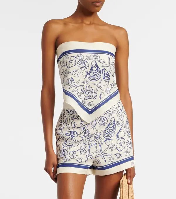 Simkhai Printed Linen-blend Bandeau Top