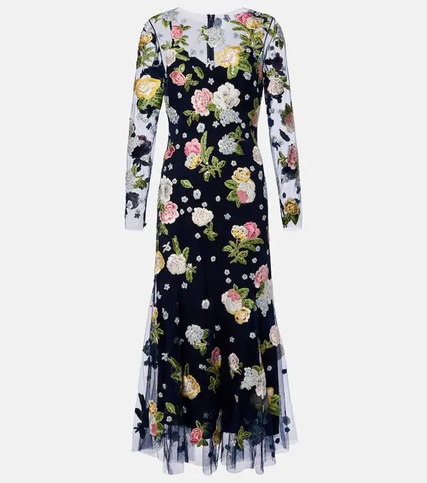 Carolina Herrera Embroidered Cocktail Dress - Blue